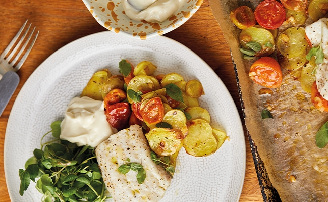 Roast Hake with Roasted Tomatoes & Aioli Recipe
