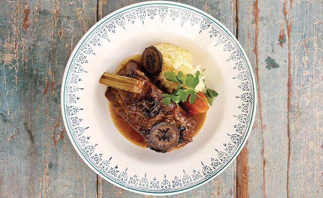 Braised beef blade with pickled walnuts & crushed celeriac Recipe